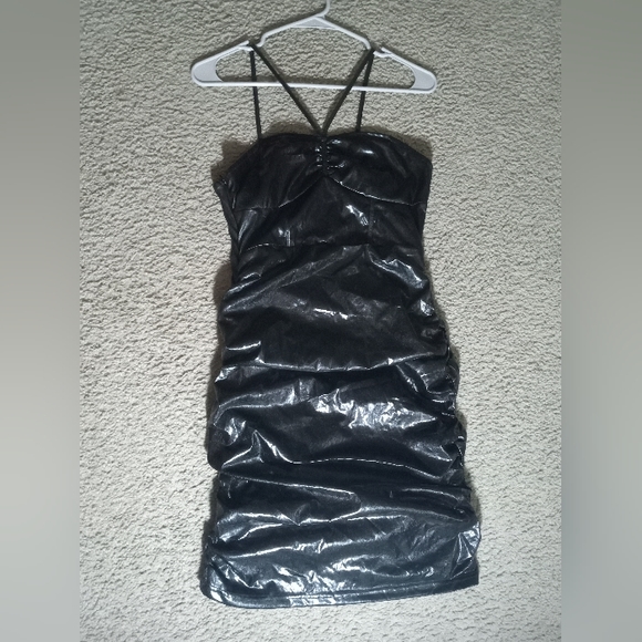 SHEIN | Dresses | Shein Beautiful Black Faux Leather Mini Dress | Poshmark